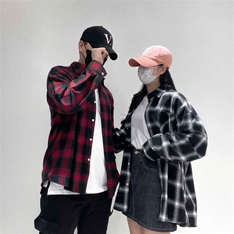 핑크선셋 남녀공용 타탄체크남방 남여공용 커플룩 남방 셔츠 블랙 레드 블루 그린 봄 여름 가을