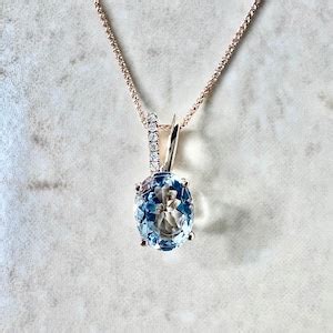 14k Oval Aquamarine And Diamond Pendant Necklace 14k Rose Gold Aquamarine