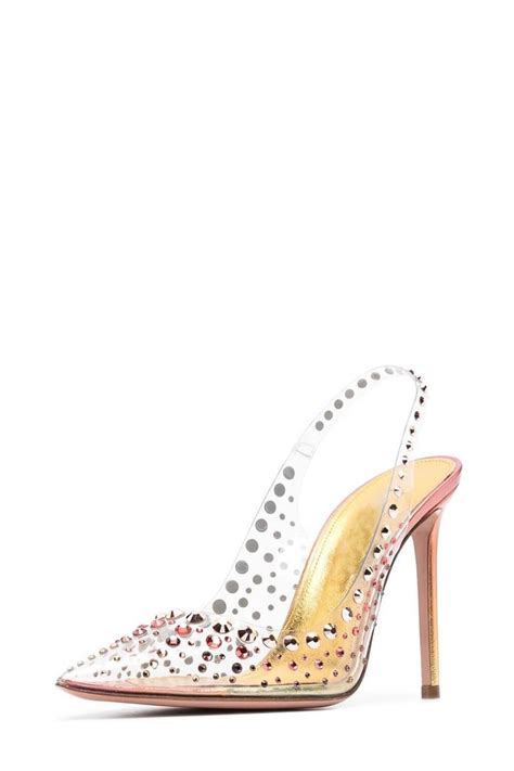 Crystal Embellished Clear Perspex Pointed Toe Stiletto Heeled Slingback