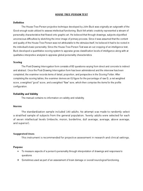 Htp Test Summary Intelligence Quotient Test Assessment