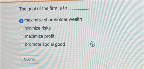 Solved The Goal Of The Firm Is Tomaximize Shareholder Chegg