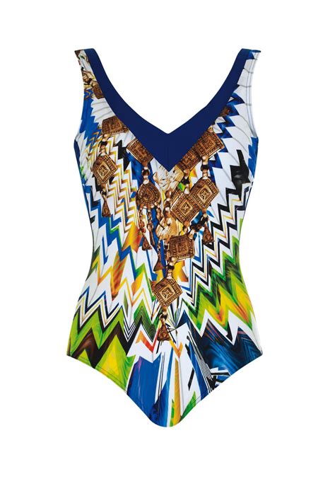 South Beach Swimsuits Sunflair V Neck Geo Natural One Piece Swimsuit