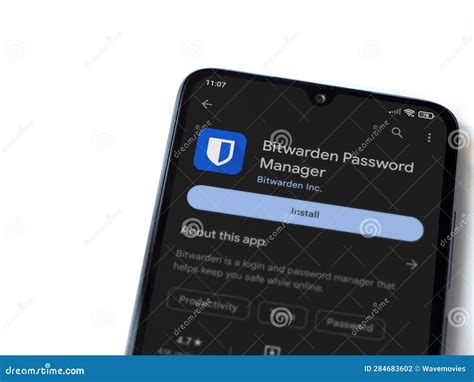 Bitwarden Password Manager App Play Store Page On Smartphone On White
