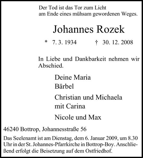 Traueranzeigen Von Johannes Rozek Trauer In Nrwde