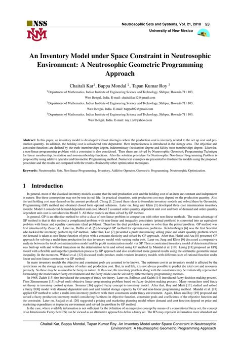 Pdf An Inventory Model Under Space Constraint In Neutrosophic Environment A Neutrosophic