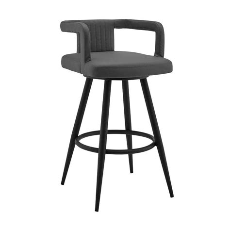 Benjara In Gray And Black Low Back Metal Frame Bar Stool With Faux Leather Seat BM