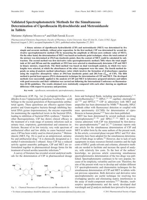 Pdf Validated Spectrophotometric Methods For The Simultaneous