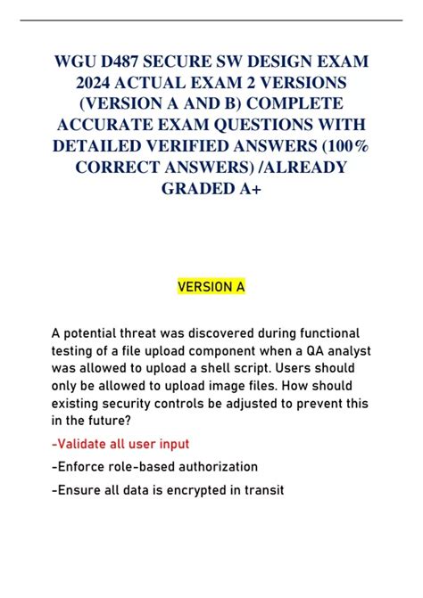 WGU D487 SECURE SW DESIGN EXAM 2024 ACTUAL EXAM 2 VERSIONS VERSION A