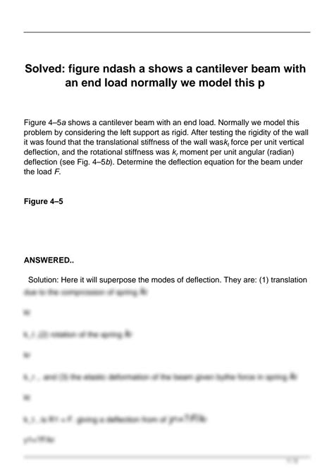 SOLUTION Solved Figure 4 Ndash 5 A Shows A Cantilever Beam With An End