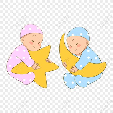 쌍둥이 일러스트 별과 달을 들고 클립 아트 말발굽 눈을 감다 PNG 일러스트 무료 다운로드 Lovepik