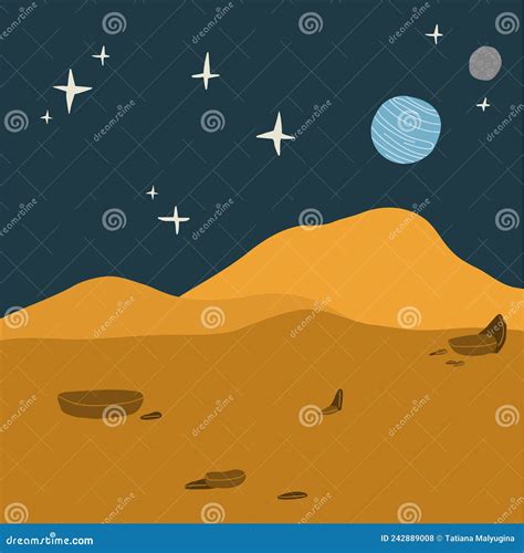 Red Planet Landscape Stock Vector Illustration Of Satelline 242889008
