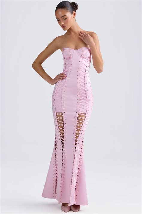 Callidora Lace Up Corset Gown In Light Pink Oh Polly