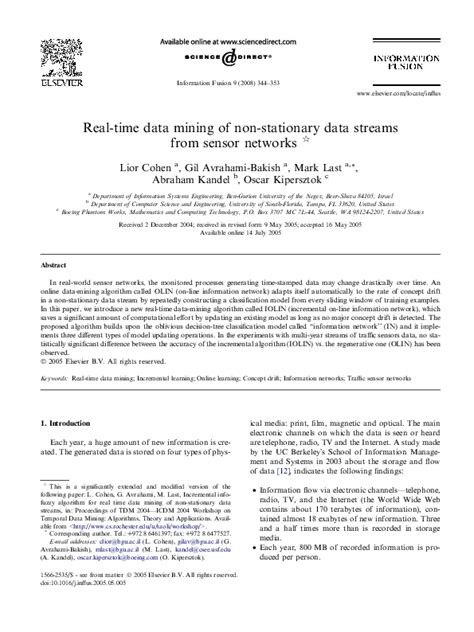 Pdf Real Time Data Mining Of Non Stationary Data Streams From Sensor