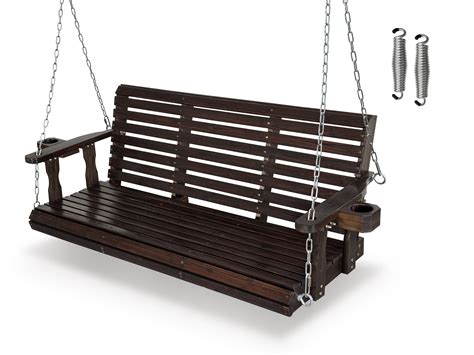 Fortune Candy Wooden Porch Swing 3 Seater High Backrest And Deep Seat