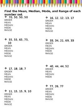 Mean Median Mode Range Worksheet By Haley Berscheid TPT