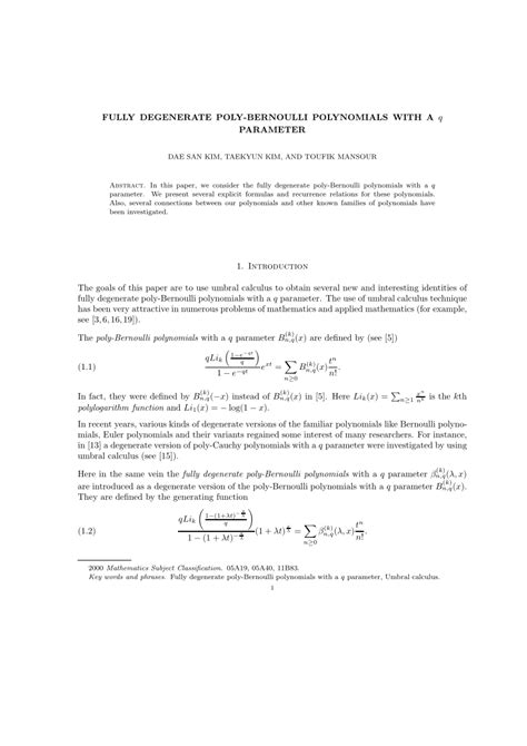 Pdf Fully Degenerate Poly Bernoulli Polynomials With A Q Parameter