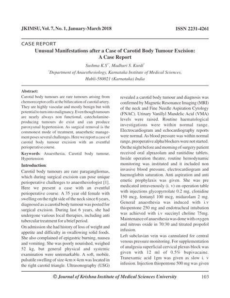 Pdf Unusual Manifestations After A Case Of Carotid Body Tumour