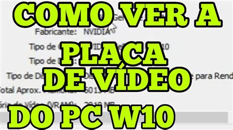 COMO VER A PLACA DE VÍDEO DO PC W10 YouTube