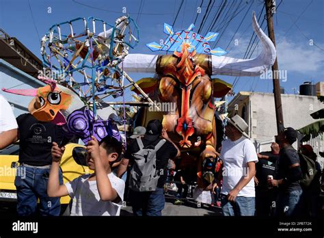 March Tultepec Mexico Persons Attend Monumental Cardboard Figures Exhibition As Part