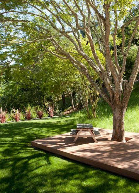 20 Beautiful Tree Landscaping With Deck And Furniture Ideas Homemydesign