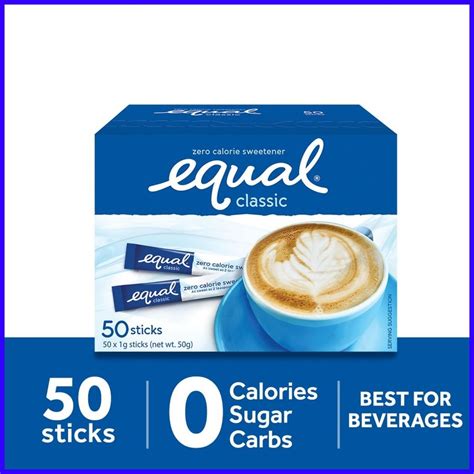Equal Classic Zero Calorie Sweetener 50 Sticks 1 Box Sugar