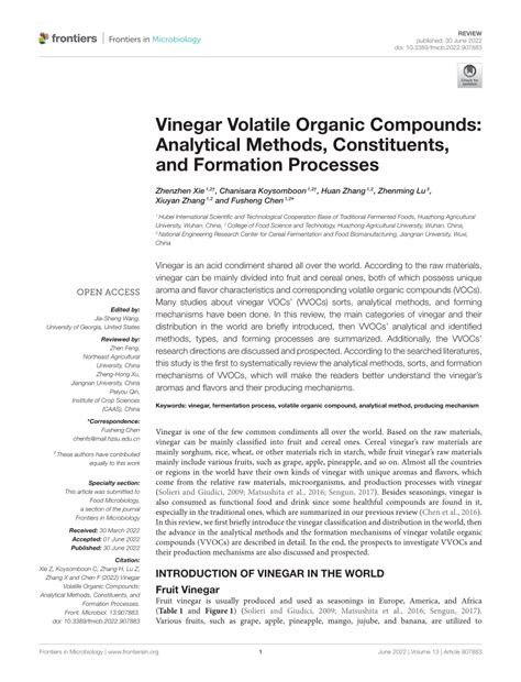 Pdf Vinegar Volatile Organic Compounds Analytical Methods Constituents And Formation Processes