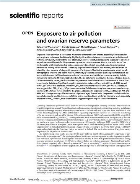 Pdf Exposure To Air Pollution And Ovarian Reserve Parameters