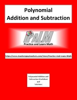 Polynomial Addition And Subtraction Worksheet And Solutions TpT