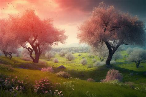 Beautiful Fantasy Landscape With Pastel Colors Ai Generated Art Stock