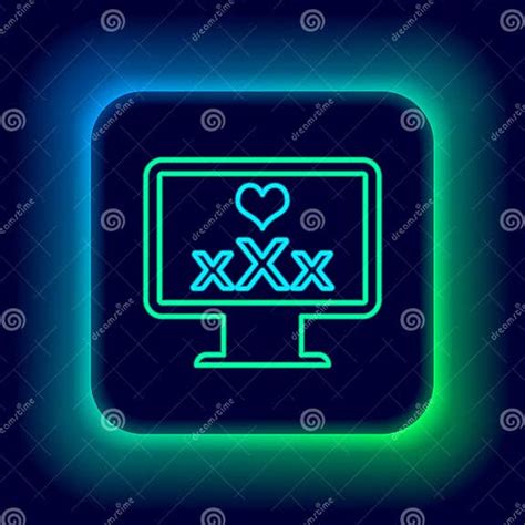 Glowing Neon Line Computer Monitor With 18 Plus Content Heart Icon