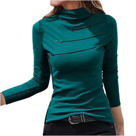 Haiming Velvet Tops For Women Solid Turtleneck Long Sleeve Shirts