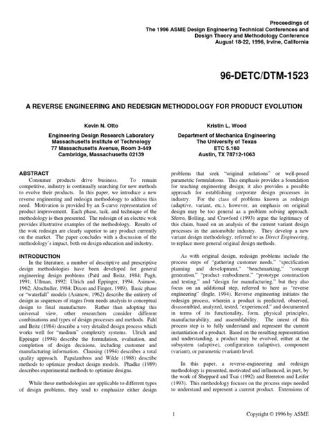 1996 A Reverse Engineering And Redesign Methodology For Product Evolution Pdf Design Force