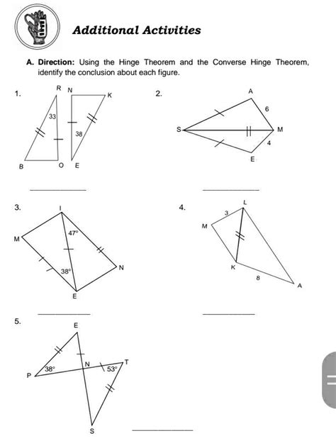 Solved Additional Activities A Direction Using The Hinge Theorem And