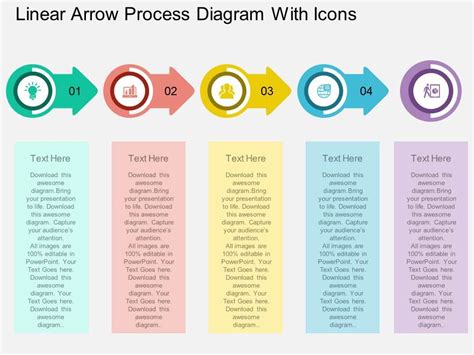 Linear Arrow Process Diagram With Icons Powerpoint Template