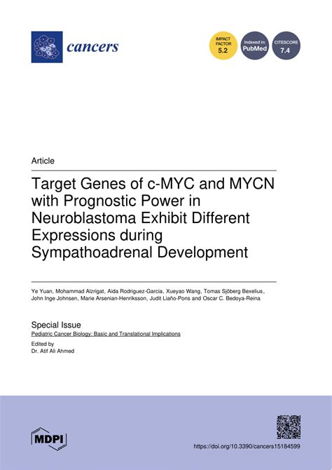Pdf Target Genes Of C Myc And Mycn With Prognostic Power In Neuroblastoma Exhibit Different