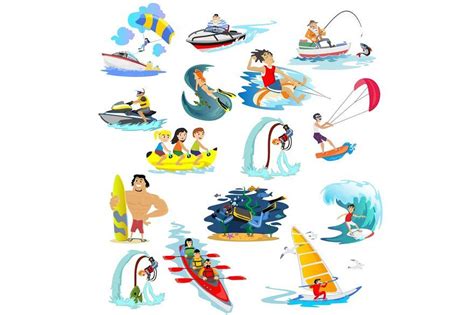 Set Of Water Extreme Sports Icons Isolated Design Elements For Summer