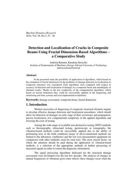 Pdf Detection And Localization Of Cracks In Composite Beams Using Fractal Dimension Based
