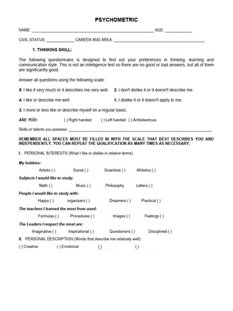 Psychometric Test Pdf Psychometrics Thought