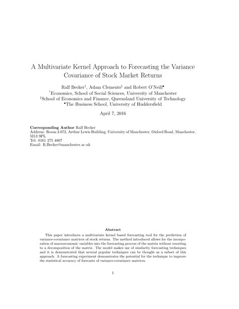 Pdf A Multivariate Kernel Approach To Forecasting The Variance