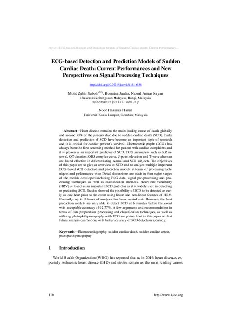 Pdf Ecg Based Detection And Prediction Models Of Sudden Cardiac Death Current Performances