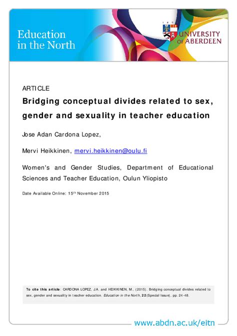 Pdf Bridging Conceptual Divides Related To Sex Gender And Sexuality