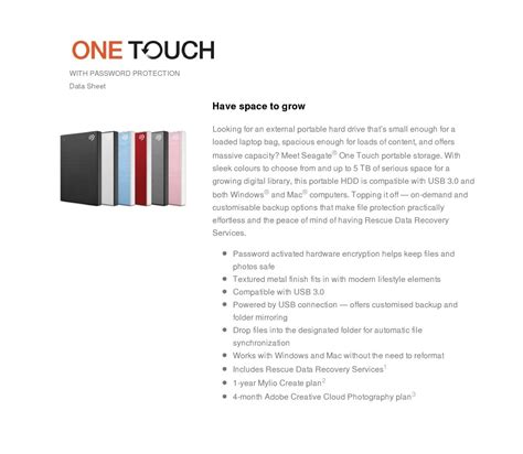 Seagate One Touch External Hard Drive Portable Hard Disk Data Rescue Pro Included 1tb 2tb