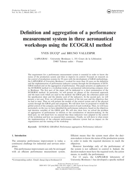 pdf definition and aggregation of a performance measurement system in
