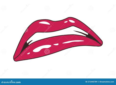 Female Lips With Glossy Red Lipstick Pop Art Style Stock Vector
