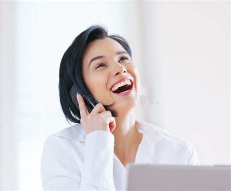 Woman Business And Laughing With Laptop Phone Call And Conversation