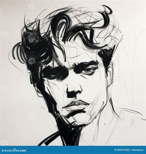 Ink Drawing Of Androgynous Man In 85 New Wave Style Stock Illustration