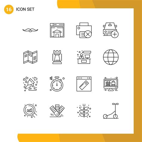Pictogram Set Of 16 Simple Outlines Of Car Printer Layout Hardware Devices Editable Vector