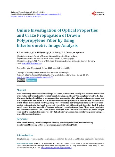 Pdf Online Investigation Of Optical Properties And Craze Propagation Of Drawn Polypropylene