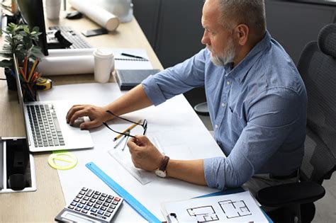 그의 사무실 책상에서 노트북 컴퓨터에서 작업 하는 세련 된 짧은 수염을 가진 선임 사업가 데이터에 대한 스톡 사진 및 기타 이미지 데이터 최고 경영인 경영자 Istock