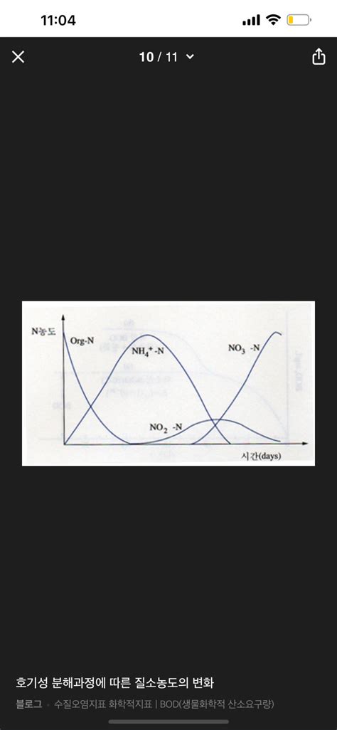 호기성 분해과정에 따른 질소농도의 변화 그래프 해석 지식in